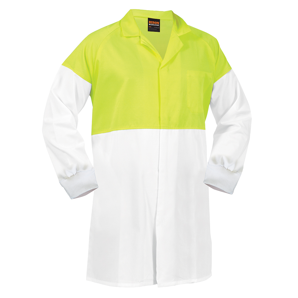 Workwear Bison Workzone Dustcoat Food Industry L/w 190Gsm Wh/yel ...